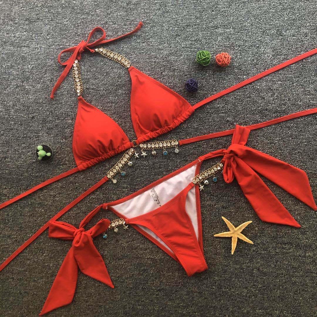 Chain Linked Triangle Tie Side Bikini Swimsuit – BISSOMMER