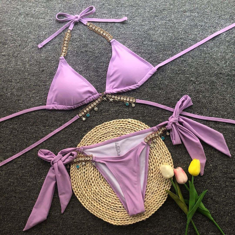 Chain Linked Triangle Tie Side Bikini Swimsuit – BISSOMMER